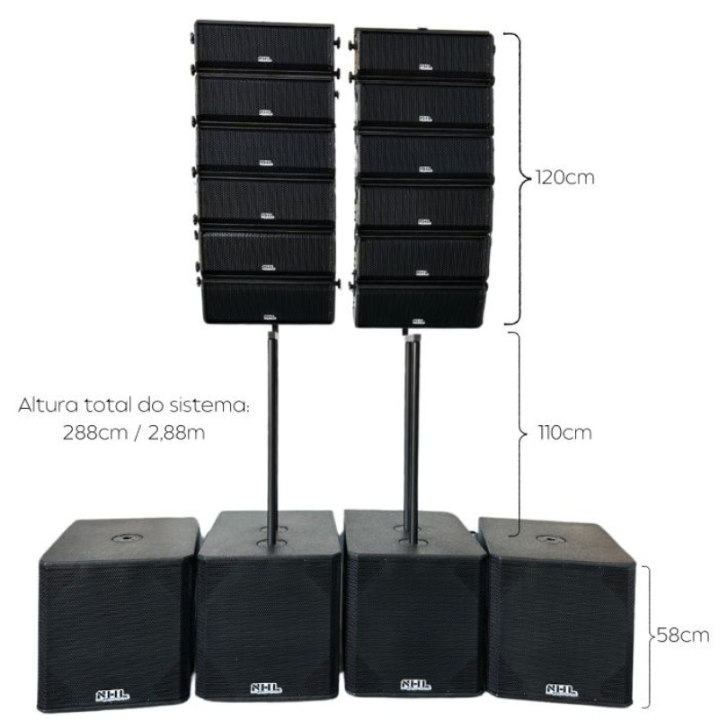 Kit Ativo (Line Array + Sub 18") 16 Caixas Gla7000 Estereo