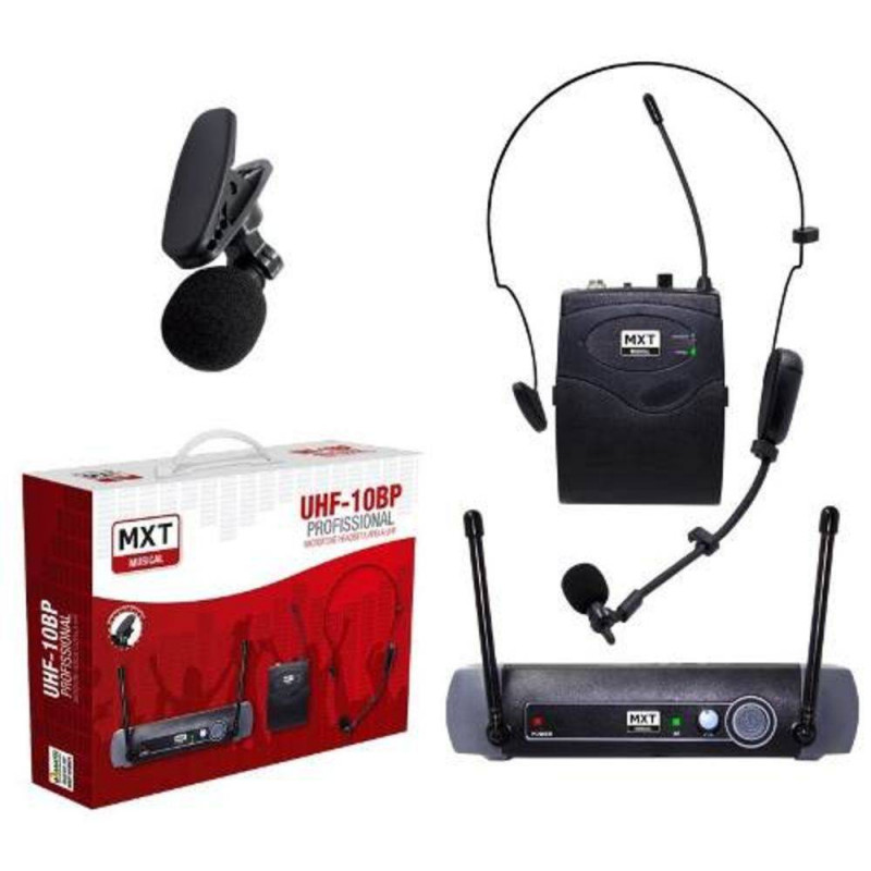 Microfone Sem Fio Duplo MXT Headset Lapela UHF-10bp Microfone Sem Fio Duplo MXT Headset Lapela UHF-10bp