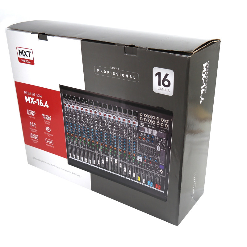 Mesa de som Mixer MXT MX-16.4 USB, Bluetooth, Efeitos, Equalizador 16ch